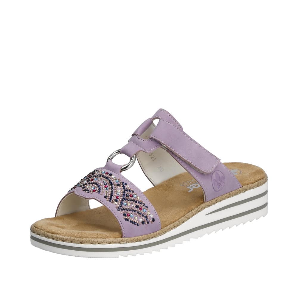 Rieker sandal til dame i lilla | slippers med velcro | Damkjær Sko